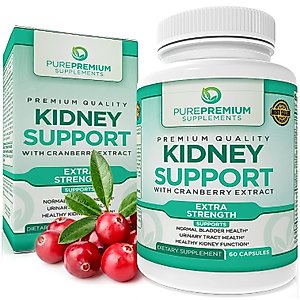 PurePremium Kidney Support Supplement with Cranberry Extract - Kidney Cleanse, Detox & Repair for Men and Women - Support for Normal Urinary Tract Health & Bladder - 2 Months Supply - 60 Capsules