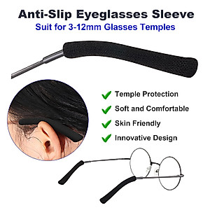 Eyeglasses Ear Cushions with Cotton Fabric , Soft Knitting Eyewear Retainer Temple tips, Anti-Slip Elastic Comfort Glasses Ear Cushion Grip for Sunglasses Eyeglasses Reading Glasses(2 Pairs Black)