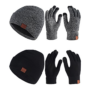 Liitrsh 4 Pcs Winter Warm Beanie Hat Touchscreen Gloves Set Knit Hat Warm Cap Gloves Set for Men and Women Touchscreen Gloves Set with Fleece Lined Soft Warm Beanies Winter Gloves for Men Women