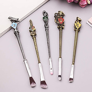 Magic Wand Makeup Brushes Set - 5pcs Wizard Wand Makeup Brushes Foundation Blending Blush Eyeshadow Face Lip Powder Brush Beauty Tools (New-Bronze)