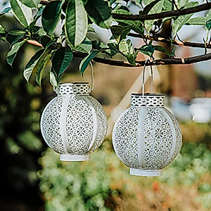Outdoor Solar Lantern 2 Pack Hanging Solar Lanterns Waterproof Solar Lights with Handle, Outdoor Solar Garden Lights Decor for Yard Patio, White