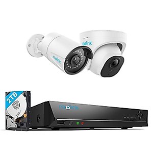 REOLINK 4K PoE NVR 8 Channel Pre-Installed 2TB Hard Drive, Up to 12TB HDD Capacity, 5MP@30FPS PoE Outdoor Security Cameras with Human/Vehicle Detection, RLN8-410 NVR Bundle with RLC-510A and RLC-520A