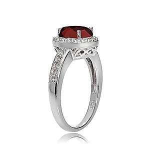 Ice Gems Sterling Silver Garnet and White Topaz Oval Halo Ring