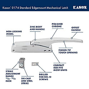 Kason 174 Standard Edgemount Mechanical Latch with Standard Strike, Offset Handle, Non-Locking, 10174B00004