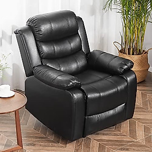 KVK PU Leather Recliner, Upholstered Sofa Recliner Chair, Manual Reclining Home Theater Seating, Arm Chair for Living Room Reading Room Bedroom, Black (GGIN0086BK)