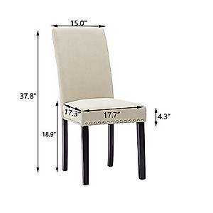 LSSPAID Dining Chairs, Fabric Padded Dining Room Chairs, Nail head Trim Dining chair, Beige, Set of 4
