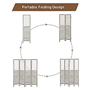 ECOMEX Cutout Room Divider, 4 Panel 5.6 Ft Tall Wood Room Dividers and Folding Privacy Screens, Freestanding Partition Wall Dividers, Room Separator, Grey White