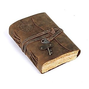 cuero Compass Vintage Leather Journal Antique Handmade Bound Journal with Deckle Edge Paper Diary Leather Sketchbook Drawing Journal Notebook Great Gift Men & Women (6X8 Inch)