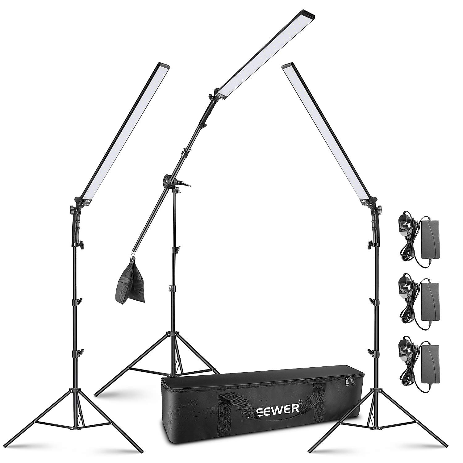 Neewer 3-Pack 60 LED Video Lighting Kit with Adjustable Brightness, 2.24 Meters Light Stand