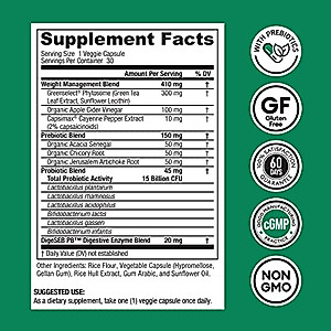 Physician's CHOICE Probiotics for Weight Management & Bloating - 6 Probiotic Strains - Prebiotics - Key ingredient Cayenne & Green Tea - Supports Gut Health - Weight Management for Women & Men - 30 CT