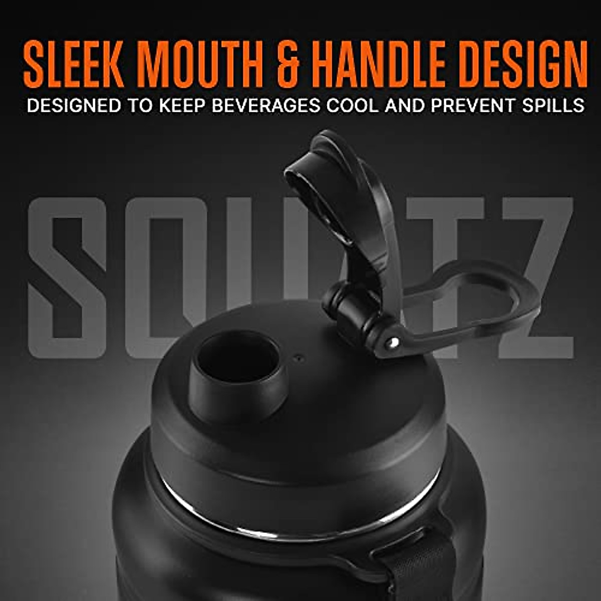 SQUATZ 74 Oz Neptune Series Steel Water Bottle, Stainless Double Wall Vacuum Insulated Jug with Handle Strap, Large Capacity Leak Proof Wide Mouth Thermos for Gym, Travel, Hiking, and Camping