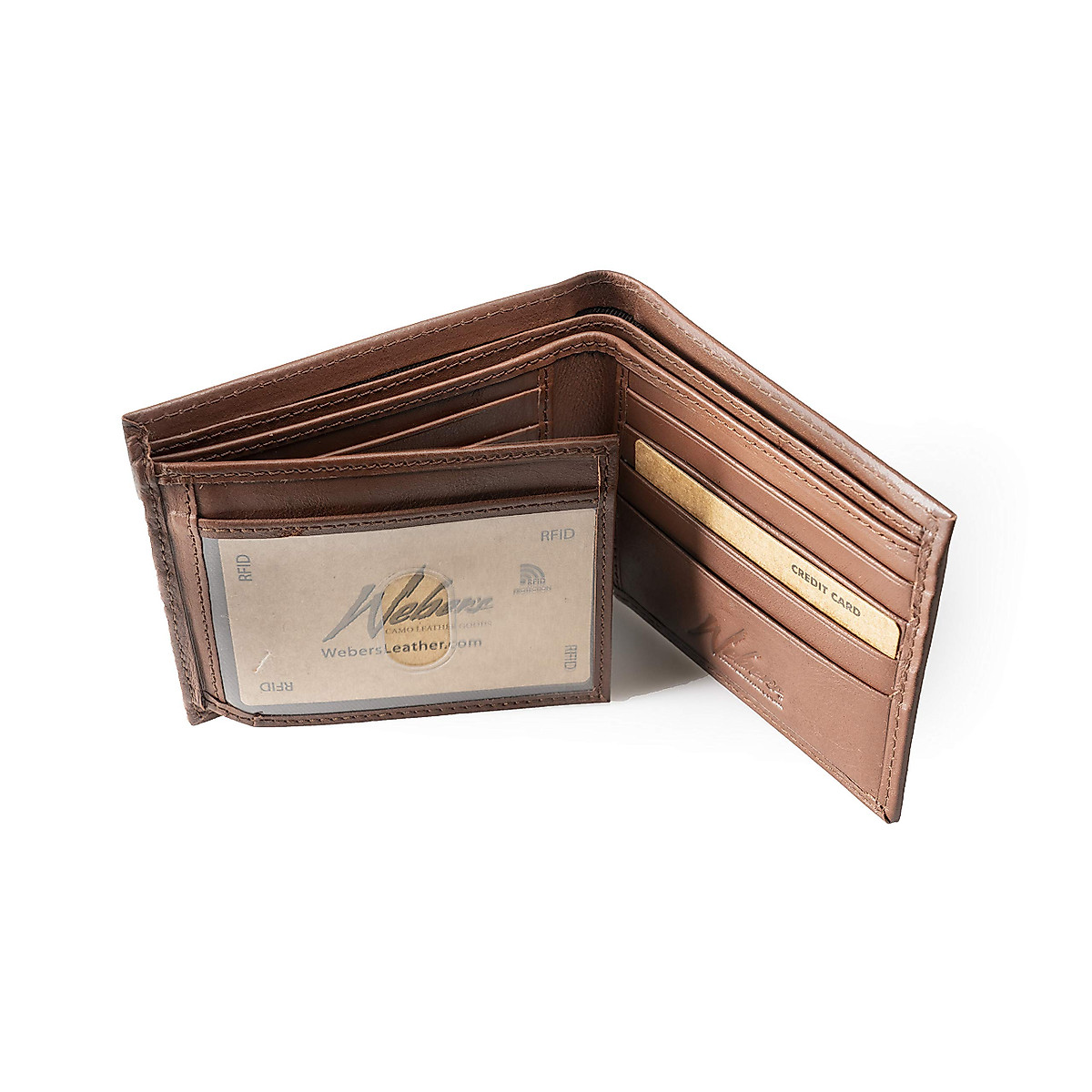 WEBER'S PREMIER LEATHER - Wildlife Series – Men’s Bifold Wallet - Full Grain Billfold Brown Leather Wallet
