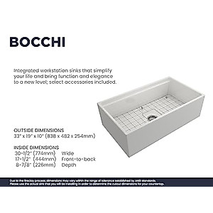 BOCCHI Contempo Workstation Apron Front Step Rim Fireclay 33 in. Single Bowl Kitchen Sink with Accessories in White