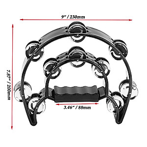 JOIKIT 4 Pack 9 Inch Double Row Tambourine, Half Moon Musical Tambourine, Metal Jingles Hand Held Percussion for Adults, Church, Party, KTV, Bar, Gift, Black