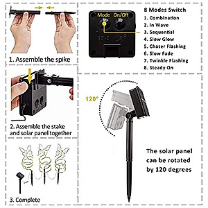 Set of 3 Solar Spiral Butterfly Garden Stake Lights, 45 LED 8 Lighting Modes Butterfly Figurines Decorative Outdoor Pathway Lights Waterproof for Garden, Yard, Lawn