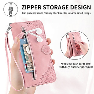 Monwutong Zipper Storage Wallet Case for Redmi Note 12 Pro 5G, Case for Xiaomi Poco X5 Pro,Skin Friendly Feel Leather Case with Muliti-Card Slots Holster for Poco X5 Pro/Note 12 Pro,SZY Pink