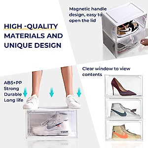 Nimluxe Shoes Storage Boxes,6Pack Sneaker Shoe Boxes Clear Plastic Stackable,Shoe Organizer Boxes with Magnetic Side Opening Lids, Display Case Shoe Container Boxes Fit Shoe Size Up to US 15