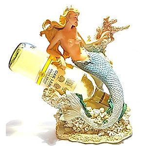 Comfy Hour 11" Polyresin Mermaid Wine Holder for Home Decoration, White, Blue, Ocean Voyage Collection