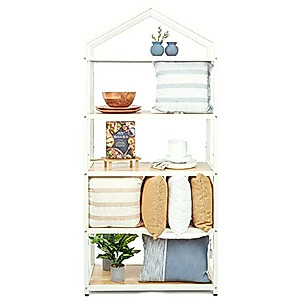Displays2go 5-Tier Home or Retail Shelving Unit, Wrought Iron Frame, Open Back, Triangle Top Design - Ivory