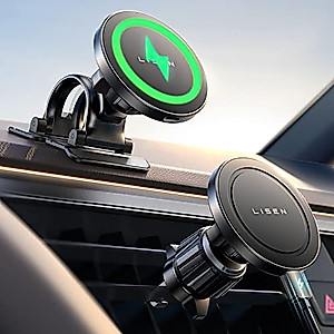 LISEN for Magsafe Car Mount Charger Wireless 15W Car Charger for iPhone [Powerful Magnets] Magnetic Car Phone Holder Mount Wireless Fast Charging for Magsafe Charger Fits iPhone 14 13 12 Magsafe Case