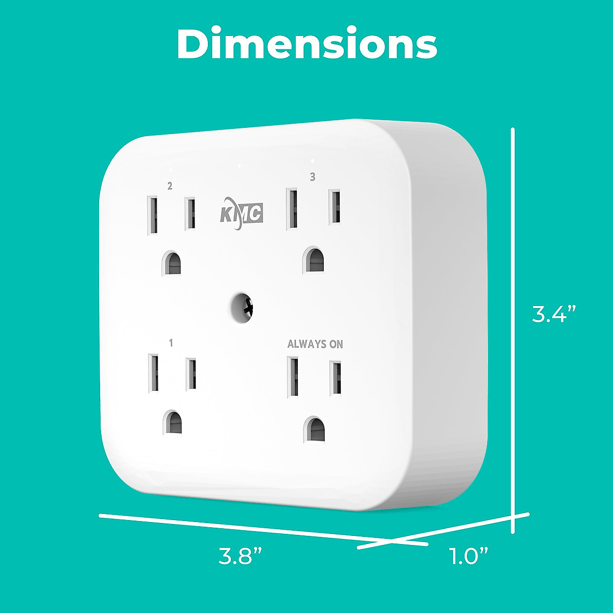 KMC Smart Tap Mini, 4-Outlet Wall Mounted Multiple Smart Plug Adapter, 3 Independently Controlled Wi-Fi Smart Outlets & 1 Always-On Outlet, No Hub Required, Alexa & Google Home Compatible