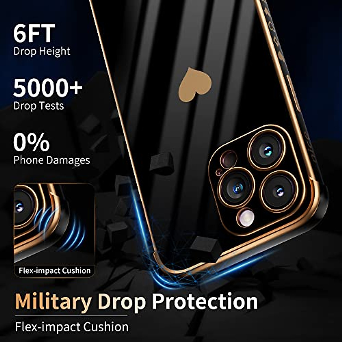 Jmltech Designed for iPhone 14 Pro Max Case Silicone for Women Girls Cute Design Soft Silicone Camera Protection Protective Lovely Heart Phone Cases for iPhone 14 Pro Max 6.7" (Black)