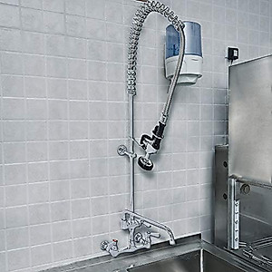 Commercial Kitchen Sink Pre-Rinse Faucet - DuraSteel 42" Height 8" Center No-Lead Wall Mount Industrial Faucet w/ Pull Down Pre-Rinse Sprayer & 12" Add-on Swing Spout - NSF Certified