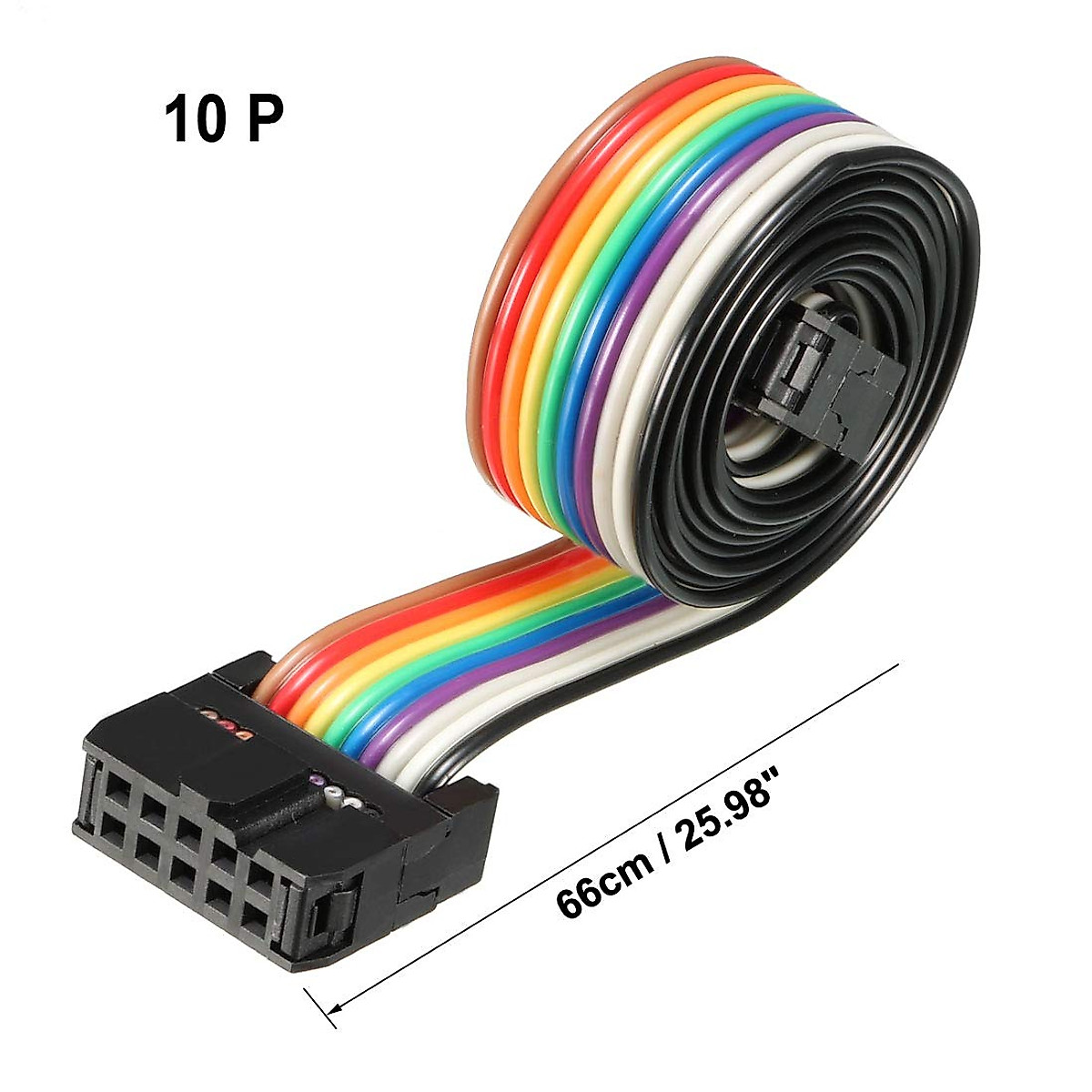 uxcell IDC Rainbow Wire Flat Ribbon Cable 10 Pins 66cm Length 2.54mm Pitch Type-B