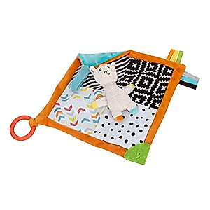 NoJo Sassy Baby Larry Llama Black, White, and Multi-Colored Super Soft Security Baby Blanket with Teether