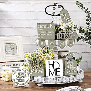 11 Pieces Farmhouse Tiered Tray Decor Home Wood Sign Rustic Home Sweet Home Simply Blessed This is Us Wooden Beads Tiered Tray Decorations Set for Home Kitchen Table Shelf