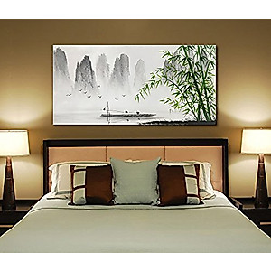 Large Hand Painted Traditional Chinese Painting Black and White Modern Landscape Canvas Wall Art Handmade Bamboo Artwork