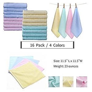 Baymonkay Luxury Washcloths, Face Towels, and Hand Towels - 16-Piece Set - Ultra Soft and Absorbent Fingertip Towels - Multicolor - 11.5'' x 11.5''