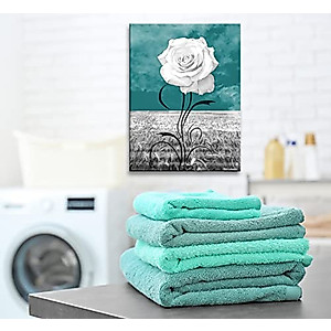 LKY ART Wall Art Elegant White Flower Canvas Print White Rose Wall Art Abstract Art 1 Panel Picture For Bathroom Wall Decor Painting Wood Frame Stretched Easy To Hang (rosewhite-12*16*1)