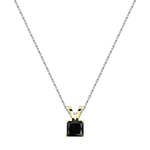 Dazzlingrock Collection 1.00 Carat (ctw) Princess Black Diamond Solitaire Pendant With 18 Inch Chain With Silver Chain 1 CT, 14K Yellow Gold