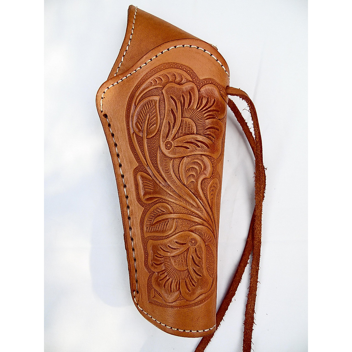 Western Cartridge Gun Belt - 22 Caliber with Deluxe Cross Draw Tooled Holster Combo - Leather - Natural (Natural, 40")