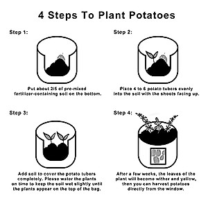 Suntee 4 Pack 7 Gallon Potato Grow Bags with Flap, Plant Grow Bags Heavy Duty Nonwoven Fabric Planter Bags Garden Vegetable Planting Pots Grow Bags for Growing Potatoes, Tomato and Fruits Outdoor