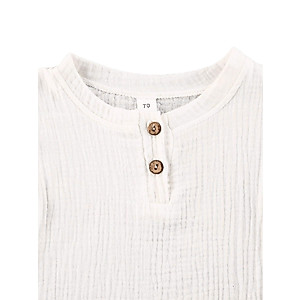 Baby Boys Short Sleeve T-Shirt Tops Elastic Waistband Shorts Set Toddler2Pcs Summer Outfits Clothes (Linen White + Strips, 12-18M)