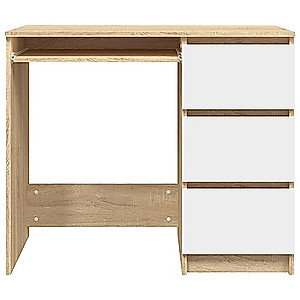 ULUYYUC Desk,Computer Desks Bedroom Desks Secretary Desk with Drawers Suitable for Home, Office, Bedroom, Conference Room, etc White and Sonoma Oak 35.4"x17.7"x29.9" Engineered Wood