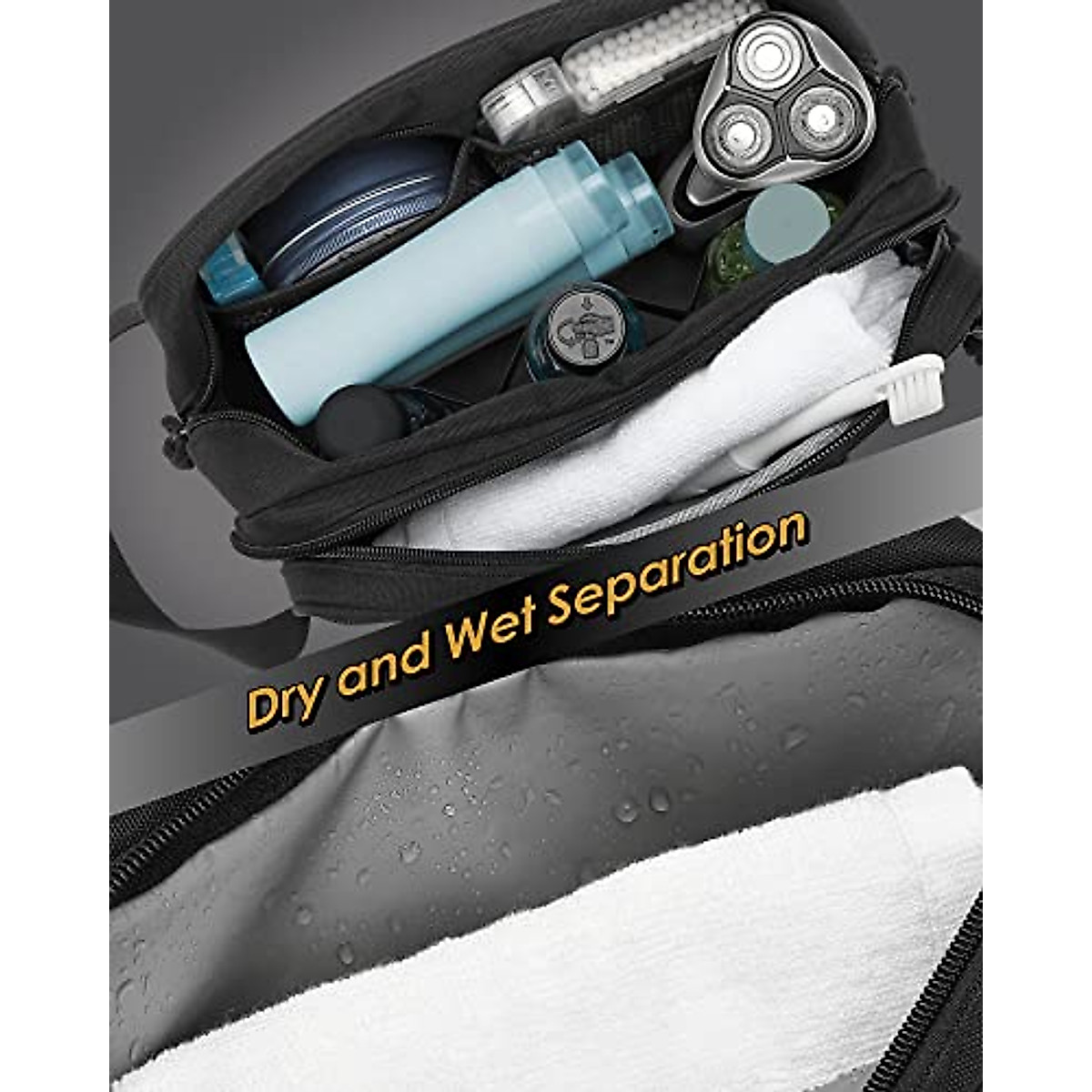 TACTICISM Toiletry Bag for Men - Dry Wet Separate Travel Toiletry Bag, Tactical Molle Dopp Kit for Men with Large Capacity, Water-Resistant Shaving Bag for Adult Women for Travel, Black