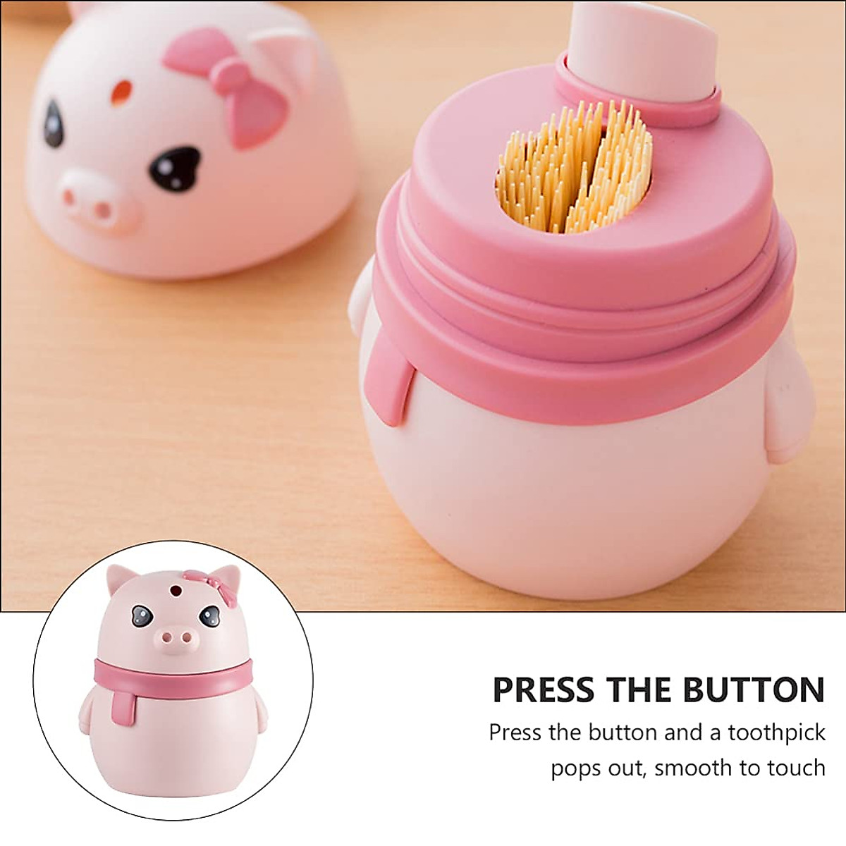 VORCOOL Automatic Toothpick Dispenser Cute Pig Shape Pop- Up Toothpick Holder Plastic Fruit Pick Storage Box Container for Home Kitchen Restaurant1