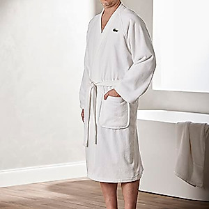 Lacoste Classic Pique 100% Cotton Bath Robe for Men & Women, One Size Fits Most, White