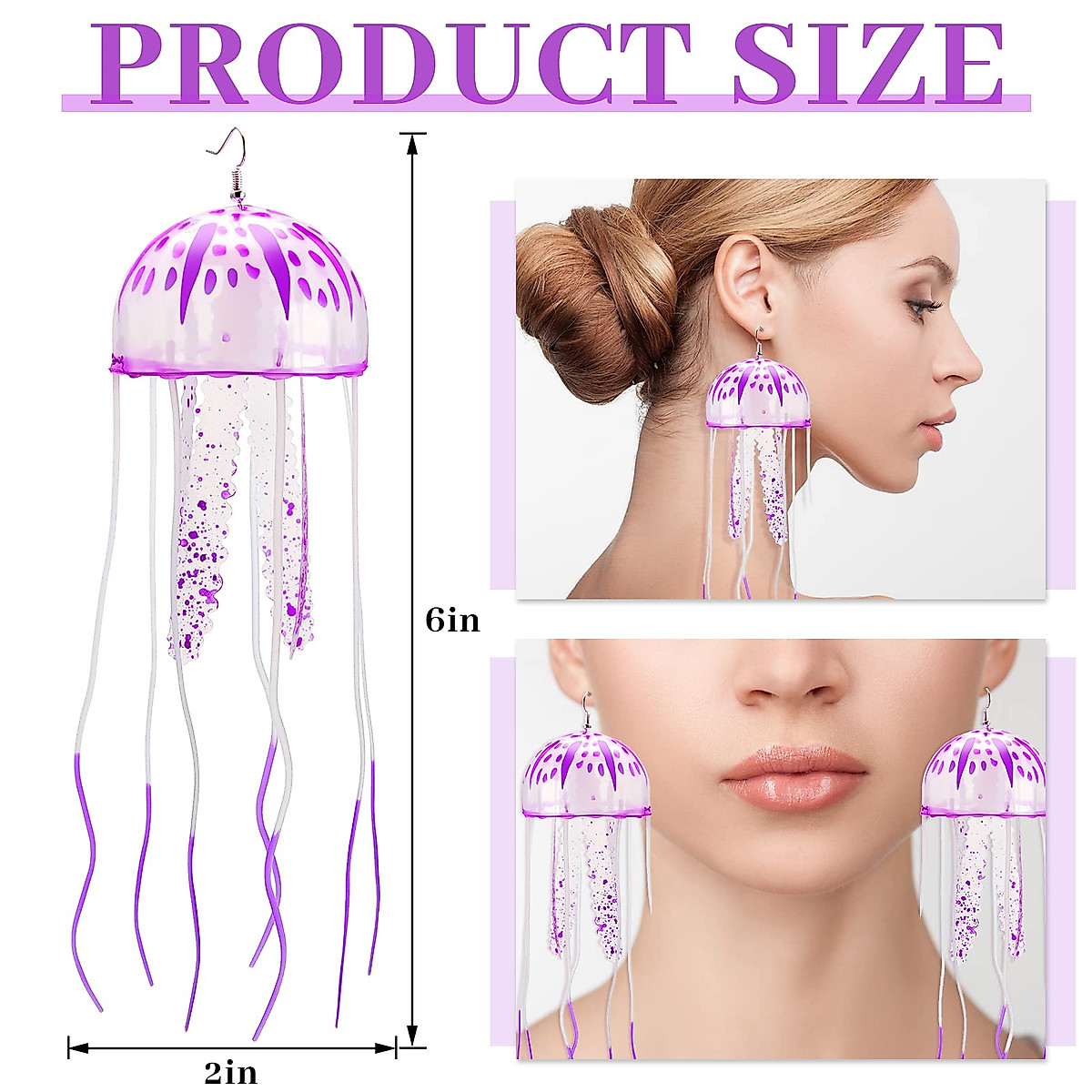 2 Pcs Glow Earrings Jellyfish Dangle Drop Weird Earrings Light up Glow in the Dark Christmas Party Decoration (Purple)