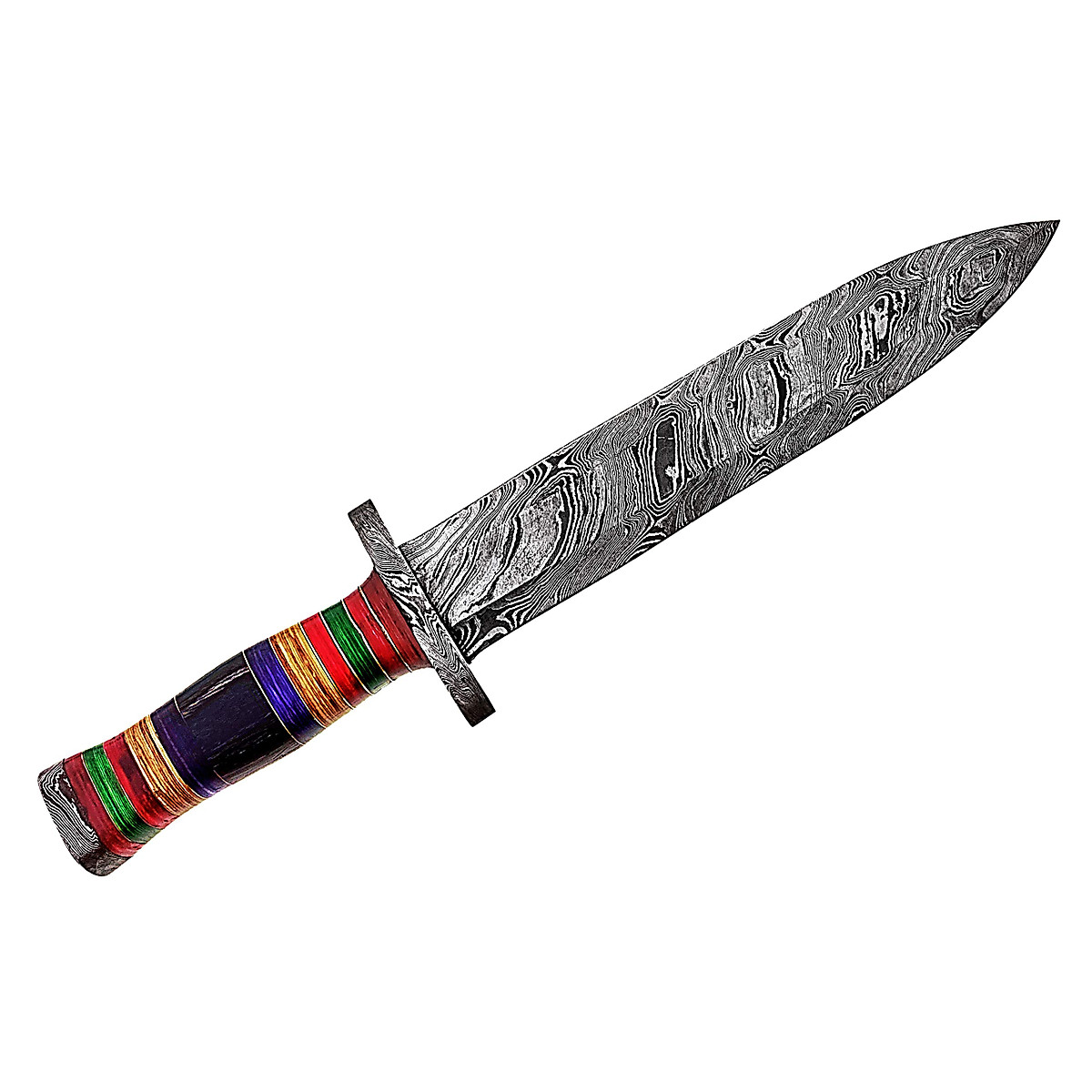 Damascus Steel Hunting Knife - Fixed Blade Knives with Sheath - Firm Grip Handle Made of Rose Wood (MD)