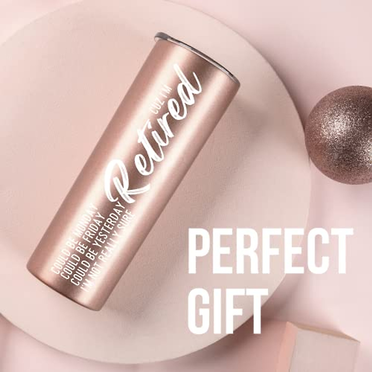 Onebttl Retirement Gifts for Women, Funny Retirement Tumbler 20oz, Retired Gifts for Coworkers, Grandma, Friends - Rose Gold (I'm Retired)