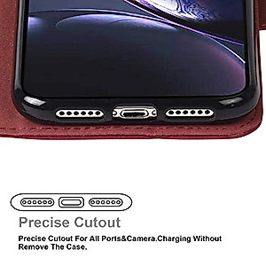 Arae Wallet Case for iPhone XR PU Leather flip case Cover [Stand Feature] with Wrist Strap and [4-Slots] ID&Credit Cards Pocket for iPhone XR 6.1 inch (Wine red)