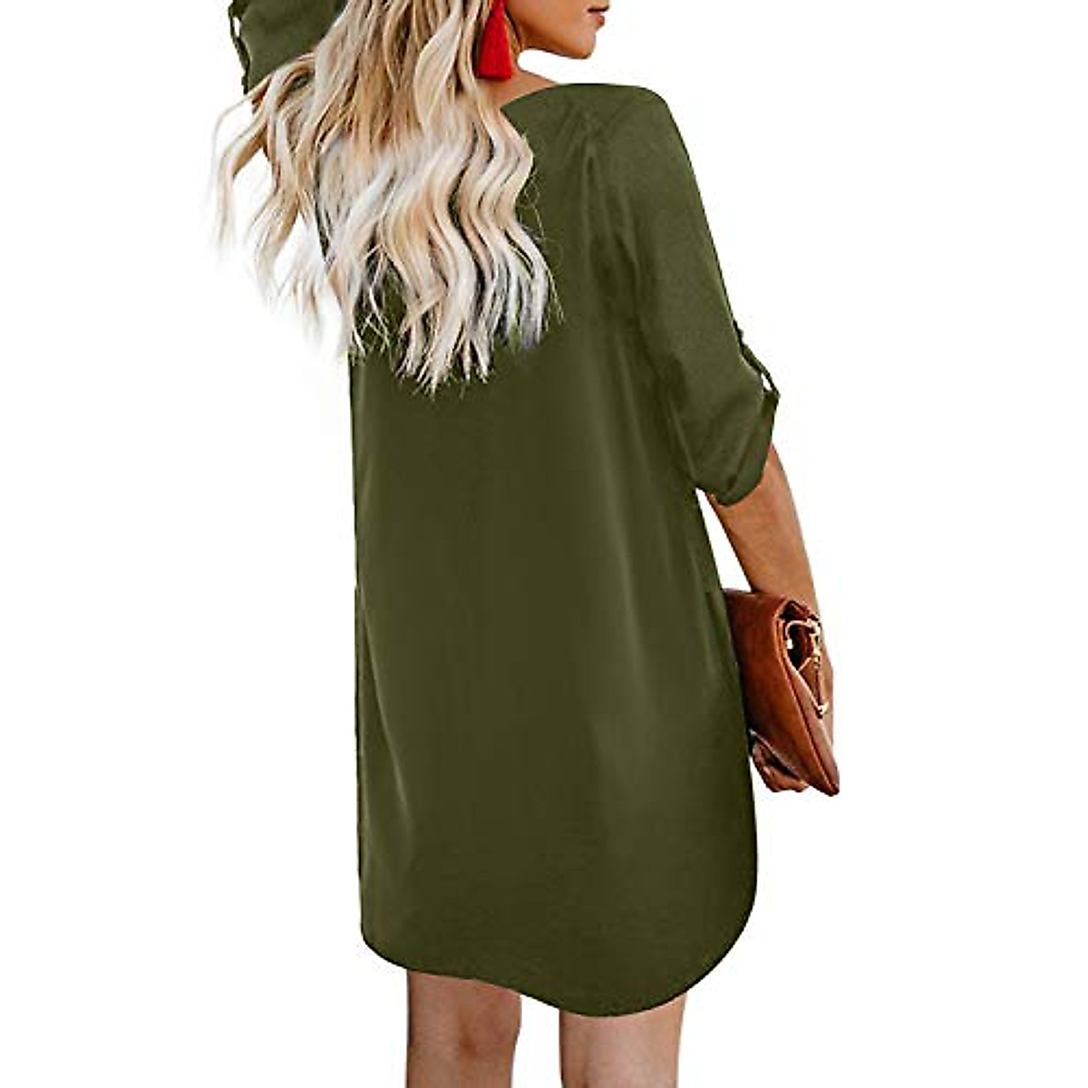 AlvaQ Womens Dress 2024 Summer V Neck Button Down Fall Short Sleeve A Line Swing Skater Tunic Dresses Beach Sundress Green Large