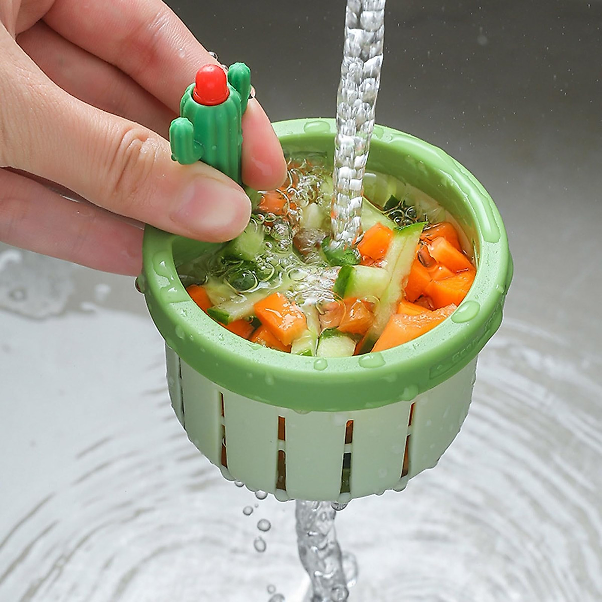 Tacarlha Cactus Kitchen Sink Drain Strainer,Sink Strainer for Most Kitchen Sink Drain Basket,Easy to Clean Reusable Self-Cleaning Drain Cover Kitchen Sink Protector Drain Basket Decoration Green