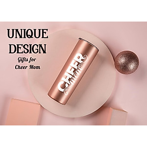 Onebttl Cheer Mom Gifts For Women, Her, Female - 20oz/590ml Stainless Steel Skinny Insulated Tumbler with Straw, Lid - Gift for Cheerleading or Cheerleader Coachs - Rosegold