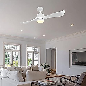 WINGBO 52" DC Ceiling Fan with Lights and Remote, White Ceiling Fan, 2 Curved ABS Blades, 6-Speed Reversible DC Motor, Modern Ceiling Fan for Kitchen Bedroom Living Room, ETL Listed