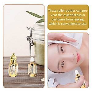 Healeved 3pcs Mini Arabic Crystal Glass Roller Bottles 3ml Gold Refillable Essential Oil Roll On Dispenser Empty Tiny Perfume Sample Container
